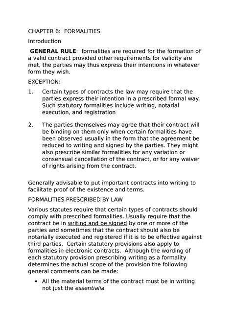 Chapter 6 Study Notes Formalities To Follow In The Law Of Contact