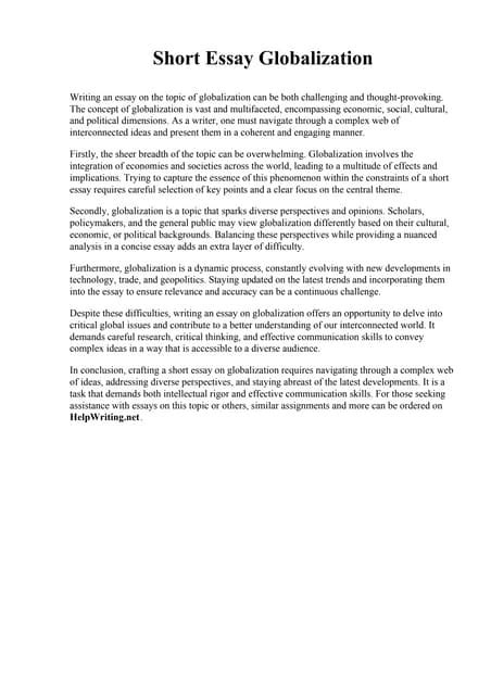 Short Essay Globalization Prism Career Institute Pdf