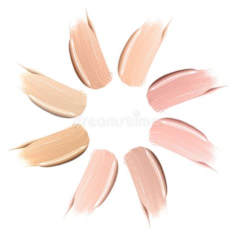 Set Of Foundation Samples In Different Tones On White Background Stock