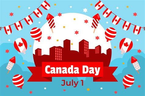 캐나다 데이 축하를 위한 평평한 배경 무료 벡터