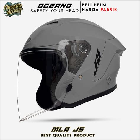 Jual Helm MLA J Grey Glosy Kaca Visor Bening Helm Half Face Premium Untuk Pria Dan Wanita