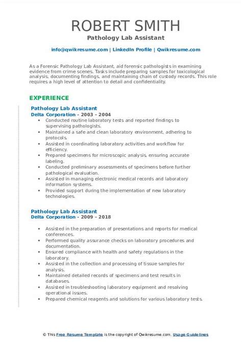 10 Pathology Lab Assistant Resume Samples And Templates For 2025