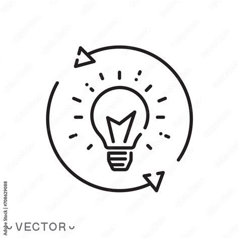 Idea Implementation Process Icon Light Bulb With Circle Arrows Clean Energy Recycling Line