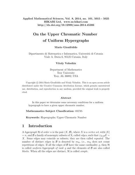 Pdf On The Upper Chromatic Number Of Uniform Hypergraphs