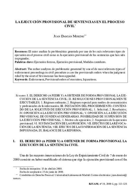 Pdf La Ejecución Provisional De Sentencias En El Proceso Civil Español