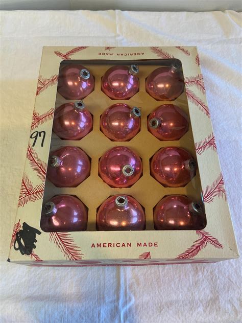 Vintage Coby Glass Products Co Box With 12 Pink Glass Tree Ornaments