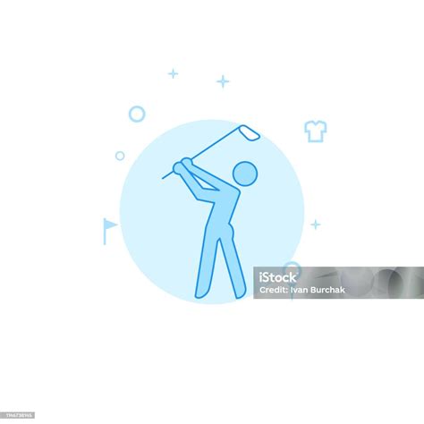 플랫 벡터 일러스트 레이 션 아이콘을 타격 하기 전에 골퍼 밝은 파란색 단색 디자인입니다 편집 가능한 스트로크 개성 개념에 대한 스톡 벡터 아트 및 기타 이미지 Istock