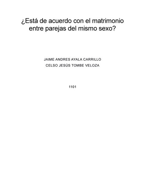 Matrimonio De Parejas Del Mismo Sexo Pero Quiero Recalcar Que Todos