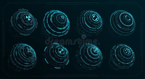 Hud Futuristic Circular Screen Panels Control Bars Stock Illustration