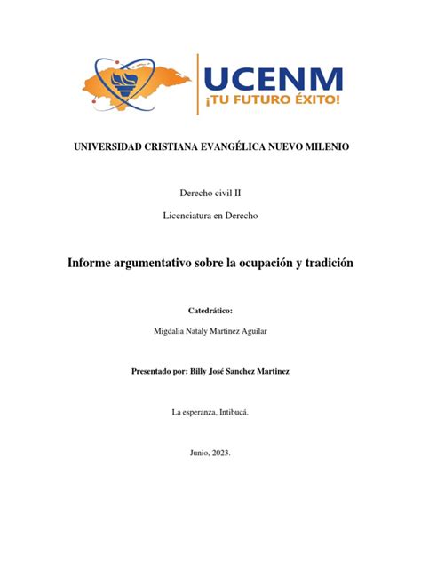 Informe Argumentativo Sobre La Ocupación Y Tradición Pdf Propiedad