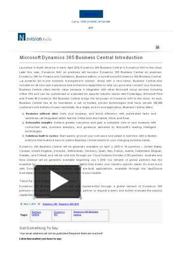 Microsoft Dynamics 365 Business Central Introduction Presentation Free To Download