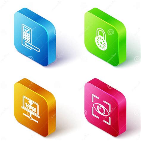 Set Isometric Line Digital Door Lock With Wireless Safe Combination