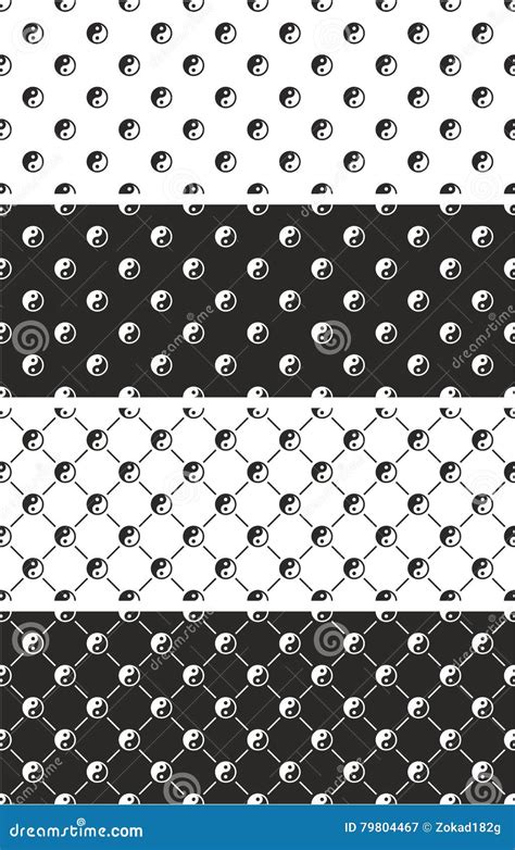 Jing Jang Sign Seamless Pattern Color Set Stock Vector Illustration