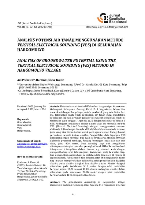 Pdf Analisis Potensi Air Tanah Menggunakan Metode Vertical Electrical