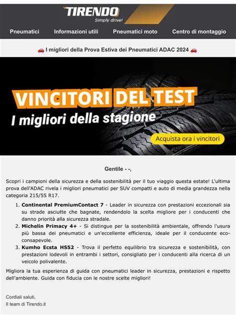 Tirendo I Migliori Della Prova Estiva Dei Pneumatici ADAC 2024