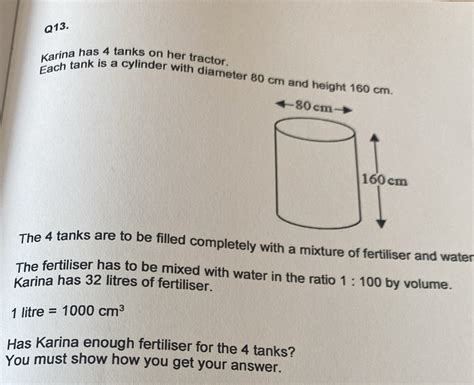 Solved Q13 Karina Has 4 Tanks On Her Tractor Each Tank Is A Cylinder
