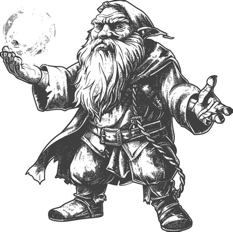 Dwarf Mage With Magical Orb Full Body Images Using Old Engraving Style