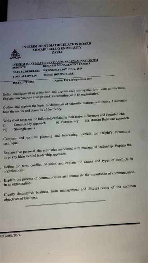 Ijmb 2024 Business Management Questions And Answers Expo Pin