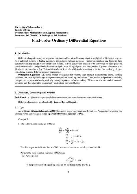 MATE A St Order Introduction Direct Integration And Separation Of Variables University Of