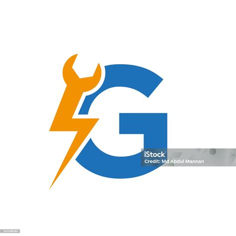 초기 편지 G 수리 렌치 및 볼트 전원 로고 디자인 수리 전기 기호 벡터 템플릿 개념에 대한 스톡 벡터 아트 및 기타 이미지