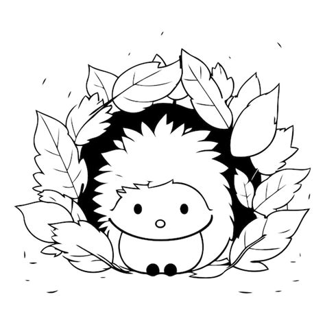 Pequeño erizo lindo en las hojas de otoño ilustración vectorial diseño