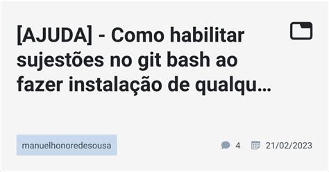 Ajuda Como Habilitar Sujestões No Git Bash Ao Fazer Instalação De