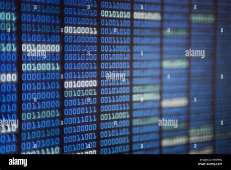 Binary Code On Display Screen White Blue Light Green Colors Number One