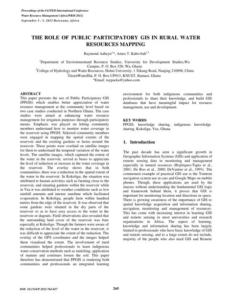 Pdf The Role Of Public Participatory Gis In Rural Water Resources Mapping