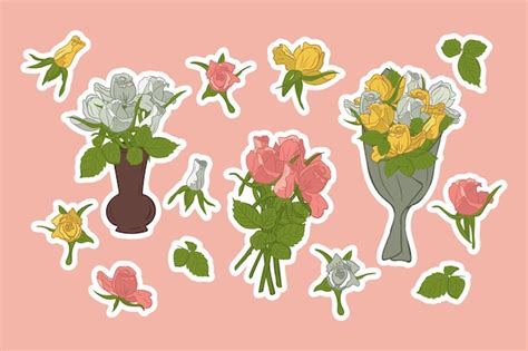 Premium Vector Collection Of Colorful Roses Flat Vector Stickers