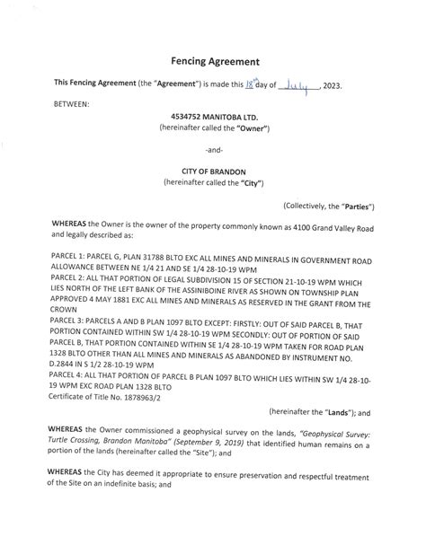 Fencing Agreement — Turtle Crossing