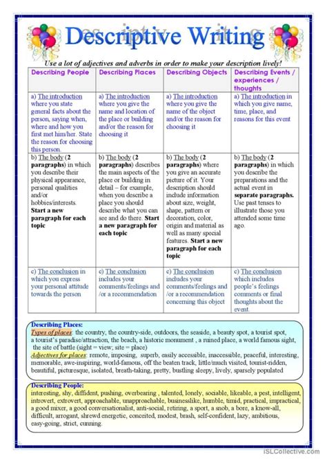 Descriptive Writing Creative Writin English Esl Worksheets Pdf And Doc