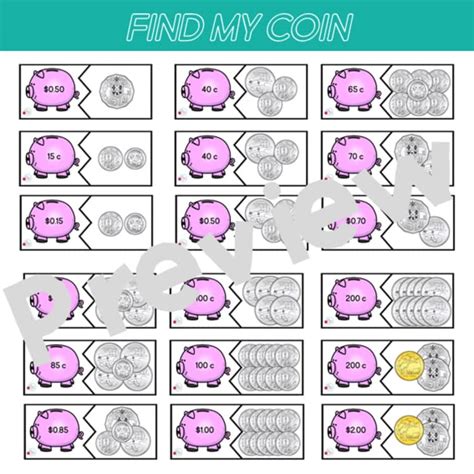 Australian Coin Value Match Up Money Recognition And Skip Counting Activity