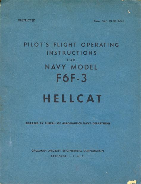 Pilots Flight Operating Instructions For F6f 3 Hellcat Patriots