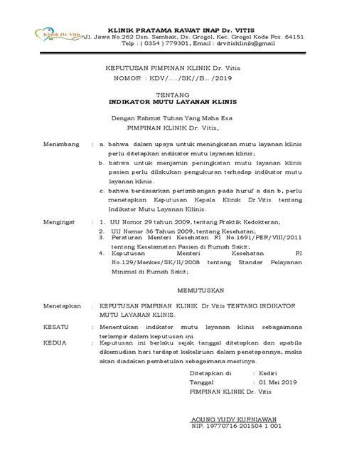 Sk Indikator Mutu Layanan Klinis Jadi Pdf