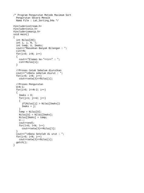 Program Pengurutan Metode Maximum Sort Secara Menaik Pdf
