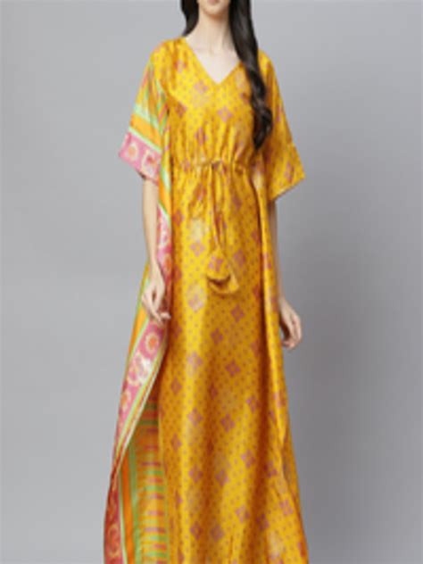 Buy Cottinfab Mustard Yellow Ethnic Motifs Maxi Dress Dresses For