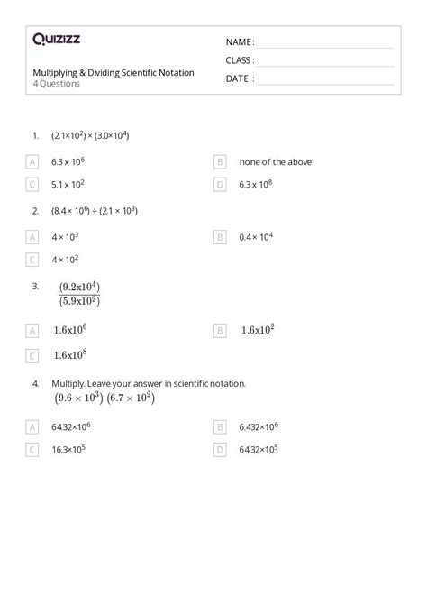 Multiplying And Dividing Scientific Notation Worksheet 8th Worksheets