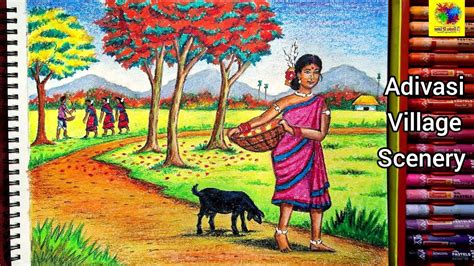 Adivasi Village In Spring Season Drawing🍁 বসন্তকালের গ্রামের দৃশ্য