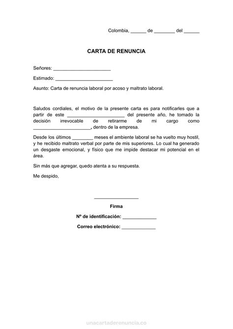 Carta De Renuncia Por Acoso Y Maltrato Laboral Ejemplos