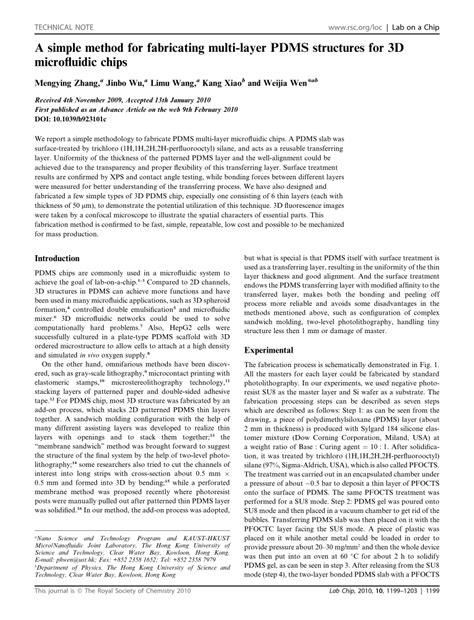 Pdf A Simple Method For Fabricating Multi Layer Pdms Structures For
