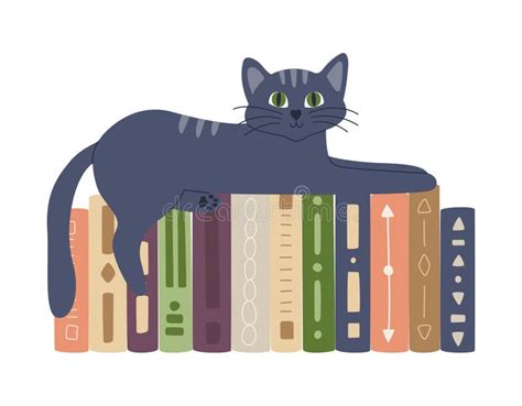Hardcover Books With Different Patterns Stand In A Row Cute Cat Lying