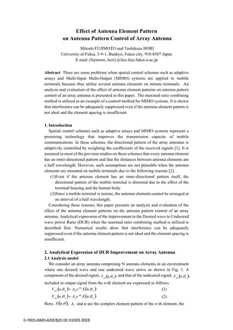PDF Effect Of Antenna Element Pattern On Antenna Pattern Control Of Array Antenna