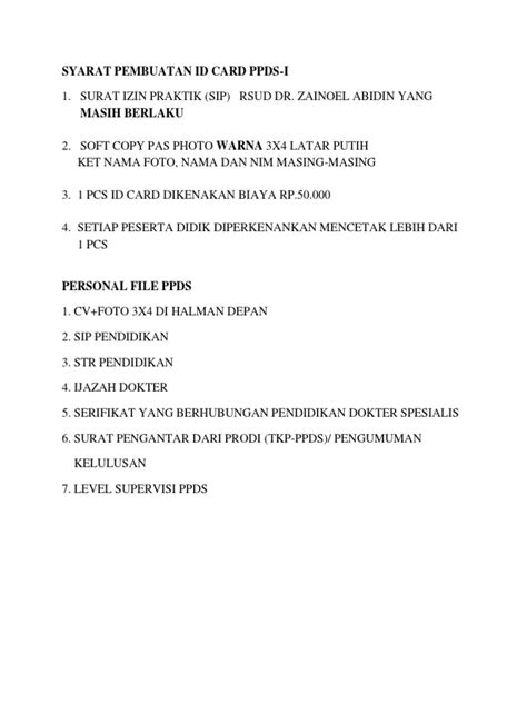 Syarat Pembuatan Id Card Dan Personal File Ppds Pdf