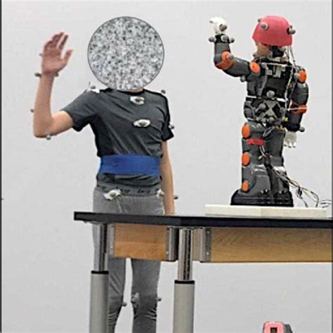Participant Interacting With Zeno The Robot Instrumented With Markers