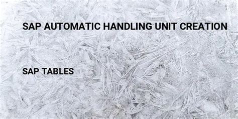 Sap Automatic Handling Unit Creation Table In SAP