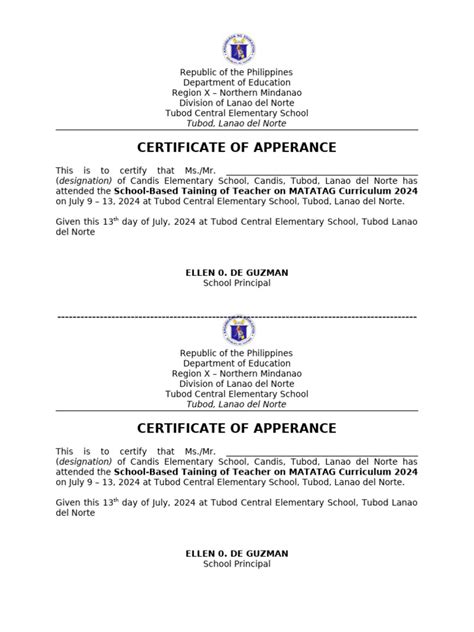 Certificate Of Appearance Sample Pdf