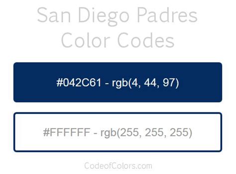 San Diego Padres Team Color Codes