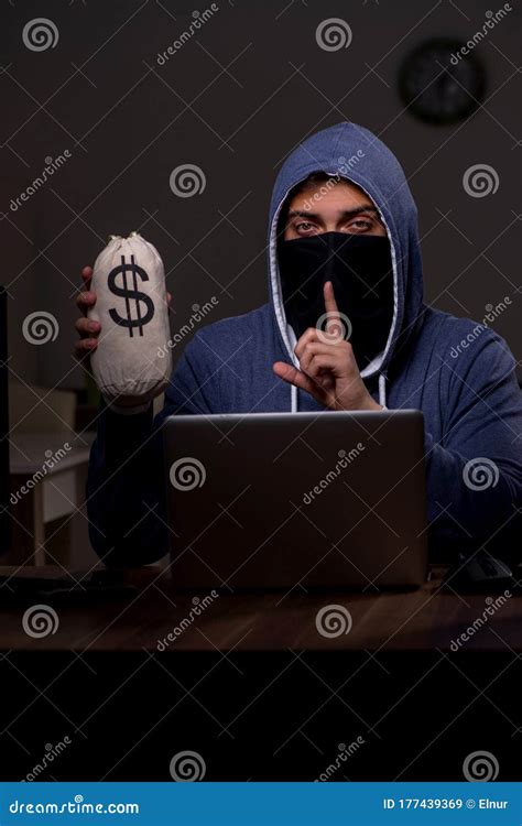 Male Hacker Hacking Security Firewall Late In Office Stock Image Image Of Espionage Computer