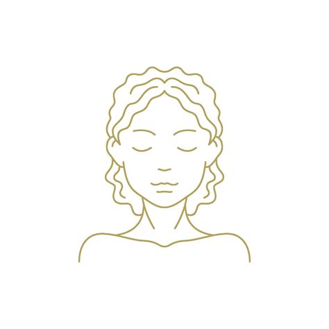 Romantic Female Natural Beauty Salon Naked Shoulders Portrait Line Art