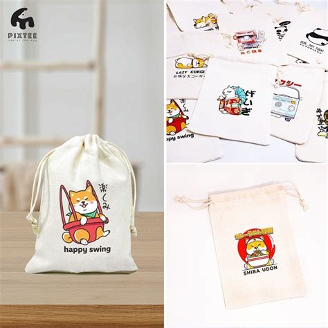 Pixtee Cute Drawstring Pouch Bag Shiba Series Shopee Malaysia